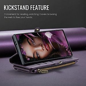Defencase Compatible with Galaxy A14 5G Case Wallet with RFID Blocking Card Holder for Women Men, PU Leather Magnetic Snap Flip Zipper Strap Wallet Phone Case Fit for Samsung Galaxy A14 5G, Purple