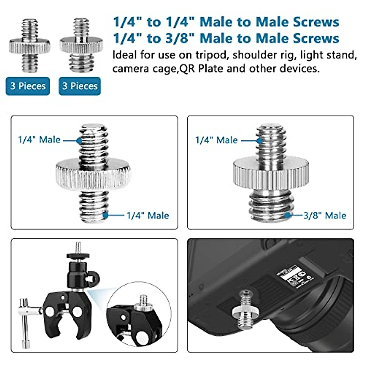 Camera Tripod Adapter, ChromLives 26Pack Camera Screw Mount Set 1/4 to 1/4 Tripod Screw,1/4 to 3/8 Camera Mount Adapter,Hot Shoe Adapter,Tripod Mount Adapter Set for Tripod/Monopod/Quick Release Plate