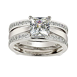 Wuziwen Princess Bridal Ring Set for Women Wedding Band Guard Enhancers CZ Sterling Silver Size 7