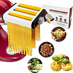 Pasta Maker Attachment for All Kitchenaid Mixers, Noodle Ravioli Maker Kitchen Aid Mixer Accessories 3 In 1 Including Dough Roller Spaghetti Cutter Fettuccine Cutter - Homemade Fresh Pasta Easily!