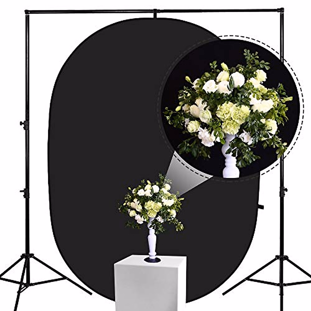 FOTOCREAT-5x6.5ft(1.5x2m) Black/White Double-Sided Pop-Up Collapsible Backdrop -Reflector Photo Backdrop Background for Video & Photo
