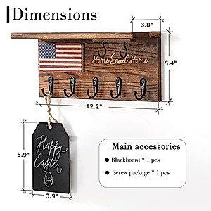 Mutsault Key Holder for Wall, Wall Mount Mail Organizer with 5 Key Hooks, Rustic Farmhouse Key Racks for Home Entryway Decor, Pine Wood