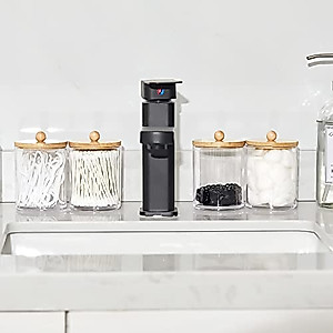 Mumufy 12 Pcs Cotton Ball Holder with Lids 10 oz Clear Plastic Apothecary Cotton Swab Holder Round Bathroom Canisters Organizer Accessories Compatible with Qtip