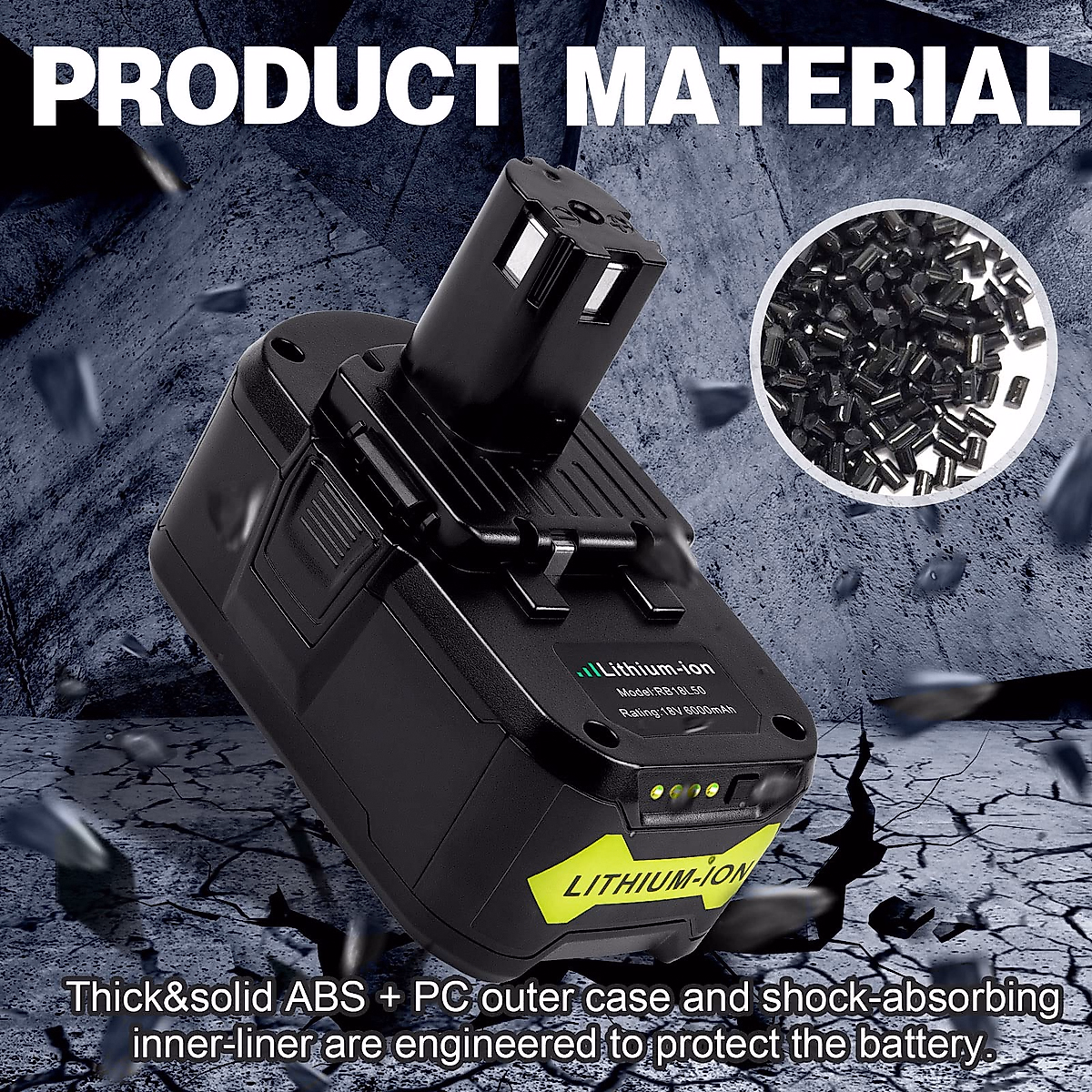 ARyee 6000Ah 18V P108 Replacement Battery for Ryobi 18V Lithium Battery P102 P103 P104 P105 P107 P109 Ryobi ONE+ Cordless Tool