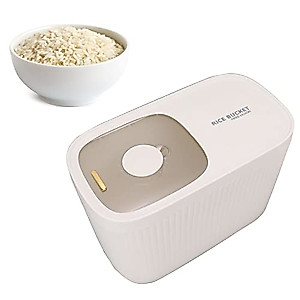 Masyrt Rice Container, Plastic Rice Bucket, Rice Container with Transparent Lid for Flour Beans (White)