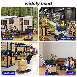 COOCHEER Collapsible Utility Cart Multifunction Collapsible Carts, Mobile Folding Trolley, Collapsible Hand Truck and Dolly, Shopping Cart with Storage Crate, Shopping Cart Folding Trolley, Blue