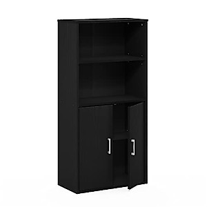 Furinno Pasir Storage Cabinet with 2 Open Shelves and 2 Doors, Black Oak