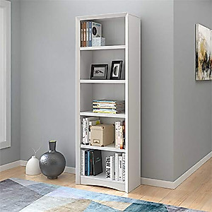 CorLiving Quadra 5 Shelf Faux Wood Grain Bookcase in White