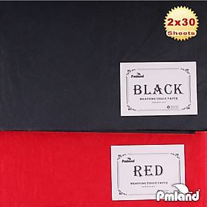 PMLAND Premium Quality Gift Wrapping Paper - Black and Red - 20 Inches x 26 Inches 60 Sheets