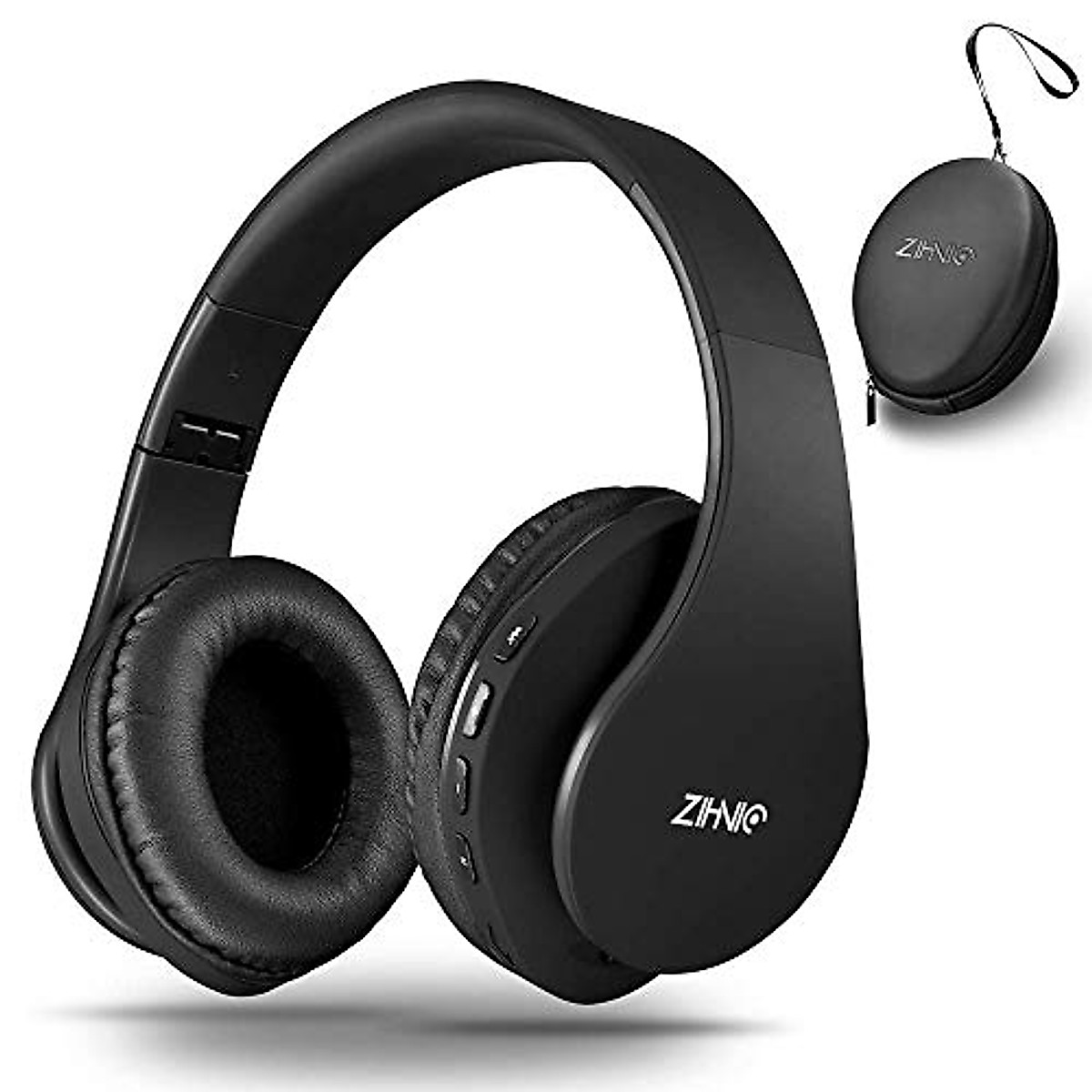 ZIHNIC 2 Items,1 Black Over-Ear Wireless Headset Bundle with 1 Black Gray Foldable Wireless Headset