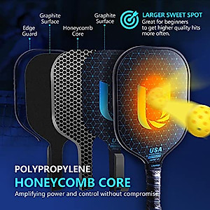 Semi Rough Texture Surface Spin Control – USAPA Approved Pickleball Paddle Lightweight Graphite Polypropylene Honeycomb Racquet Non-Slip Cushion Comfort Contour Grip Racket by Uteeqe