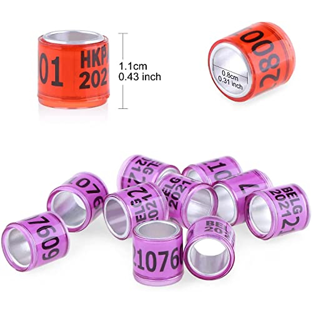 Set of 100 Dove Ring 2023 Aluminum Bird Rings Leg Bands Multicolor Racing Pigeon Foot Ring Leg Ring Canary with Number, anillos para palomas for Cockatiels, Parakeets, Parrots