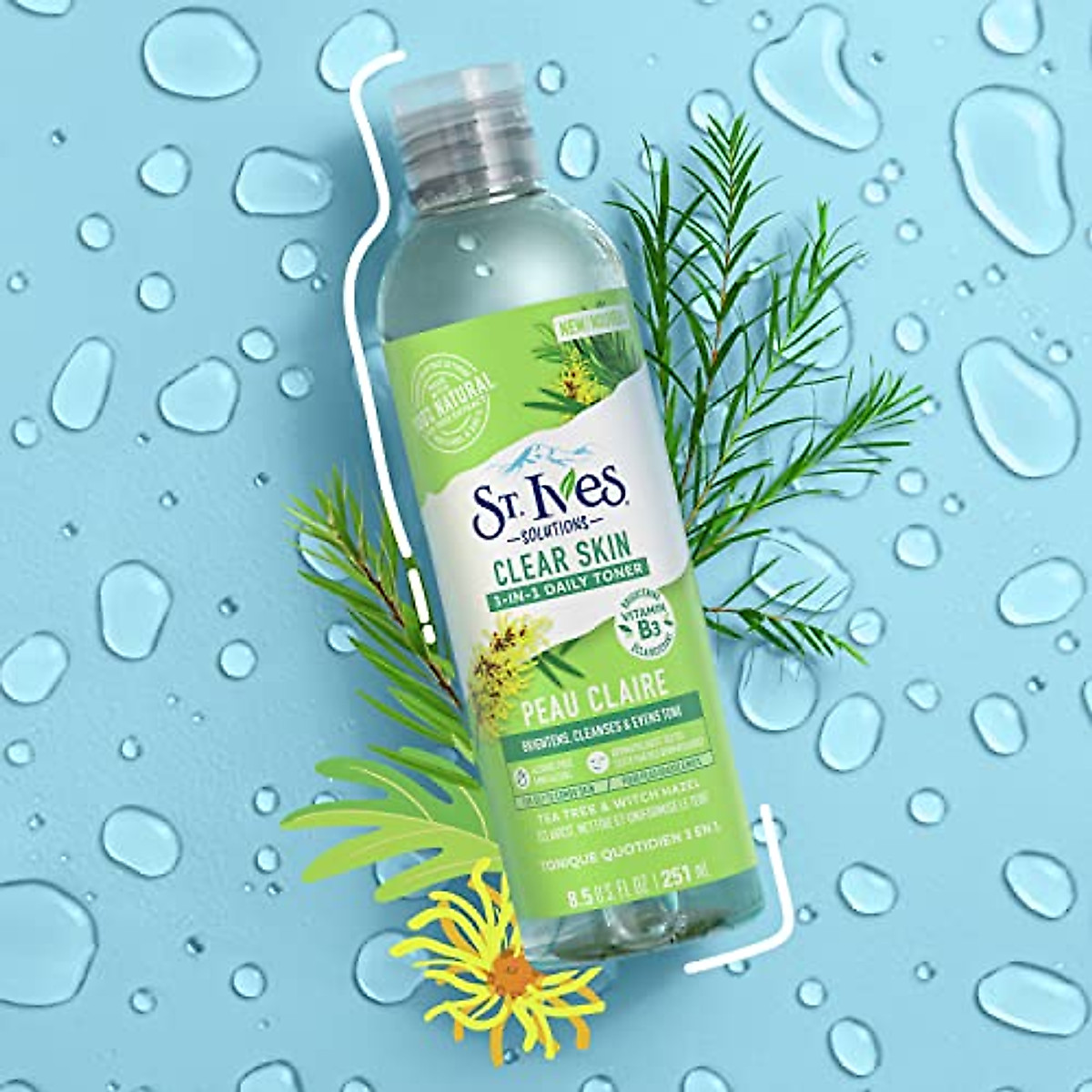St.Ives Solutions 3-in-1 Face Toner For Combination to Oily and Acne Prone Skin Clear Skin Made with 100 percent Natural Tea Tree Extract, Vitamin B3, Micellar Water Technology, and Witch Hazel 8.5 oz