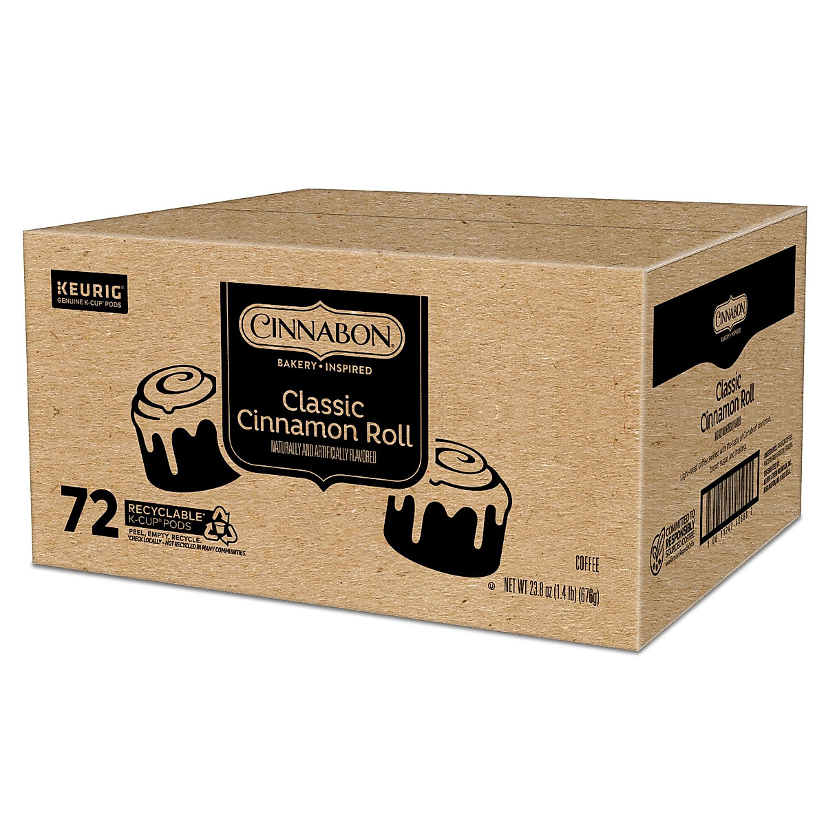 Cinnabon Classic Cinnamon Roll, Single-Serve Keurig K-Cup Pods, Flavored Coffee, 12 Count (Pack of 6)