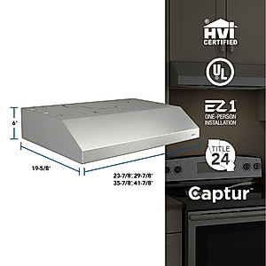 Broan-NuTone Glacier 24-inch Under-Cabinet 4-Way Convertible Range Hood with 2-Speed Exhaust Fan and Light, Stainless Steel