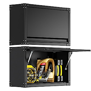 Greenvelly Metal Garage Storage Wall Mounted Cabinet with Flip Up Door, Black 20" H Hanging Steel Cabinets with Up-Flip Doors, Tool Wall Cabinets for Garage,Home Office, Kitchen (31” W x 13” D)