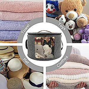 Large Hat Storage Box with Lids, Foldable Felt Round Hat Storage Box with Handle Travel Case Clothes Storage Bin for Women&Men, Cowboy Hat Organizer Stuffed Animal Toy Clothes, Grey 17.7" x 11.8"