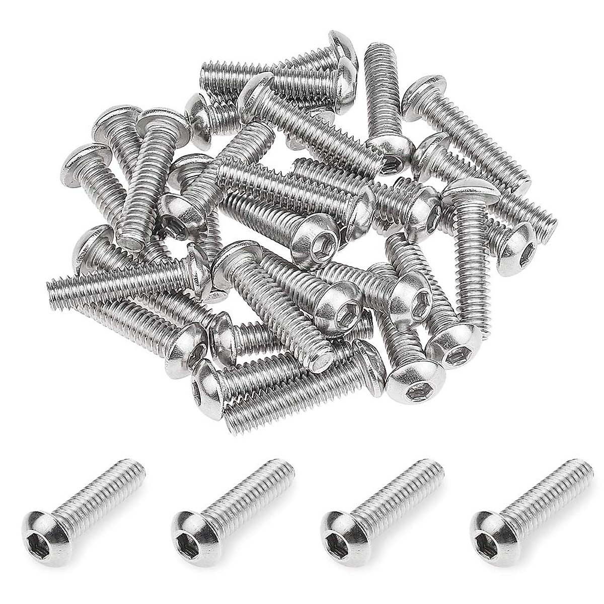 Powlankou 30 Pieces 1/4-20 x 1" Hex Button Head Socket Cap Bolts, Stainless Steel 18-8 (304), Full Thread