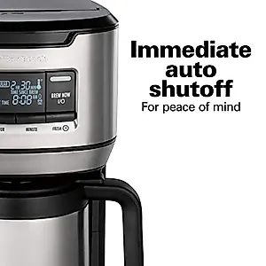 Hamilton Beach 12 Cup Programmable Front-Fill Drip Coffee Maker with Thermal Carafe, Auto Shutoff, 3 Brew Options, Black and Stainless Steel (46391)