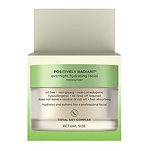 Aveeno Positively Radiant Overnight Hydrating Facial Moisturizer with Soy Extract and Hyaluronic Acid, Oil-Free and Non-Comedogenic, 1.7 oz