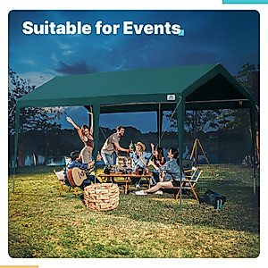 ADVANCE OUTDOOR 10x20 ft Carport with Adjustable Height from 9.5 ft to 11 ft, Heavy Duty Car Canopy Garage Party Tent Boat Shelter, Green