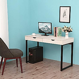 EuCoo Computer Desk Home Office Desks with 2 Drawer, Modern PC Workstation Dormitory Meeting Training Student Study Desktop Desk Laptop Table (White)