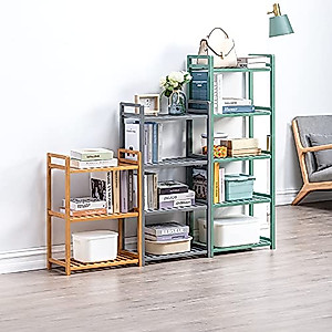 IOTXY Adjustable Multifunctional Shelving Unit - Small 4-Tier Bamboo Freestanding Shelf, Bathroom Towel Storage Shelves, Kitchen Organizer, Living Room Open Bookshelf, Entryway Shoe Rack, Light Green