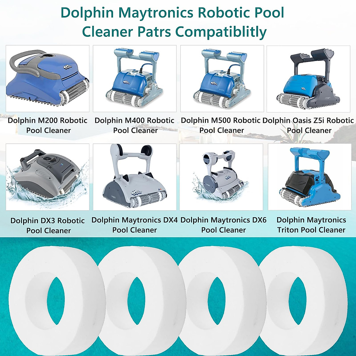 4 Pack Climbing Rings Replacment for Maytronics Dolphin Robotic Pool Cleaners 6101611-R4, Compatible with Dolphin Nautilus CC Plus M200 M400 M500 DX3 DX4 DX6 and More