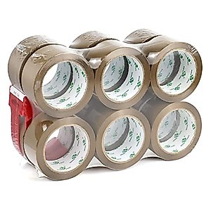 BOMEI PACK Brown Packing Tape Refills, Heavy Duty 12Rolls with 1 Dispenser for Packaging, Shipping and Moving, 2.4Mil 1.88 Inch x 60 Yard