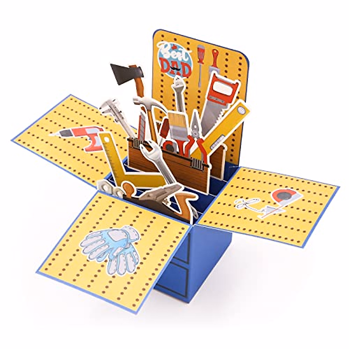 Mosailles Birthday Card For Men Christmas Greeting Card Thank you Gift Card For Dad Husband Grandfather Brother Best Dad Ever 3D Tool Box Pop Up Card Father's Day With Envelopes