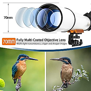 Telescope for Kids&Adults Astronomy Beginners, German Technology AZ Mount Astronomical Refracting Telescope, 70mm Apterure 500mm Focal Length（20X-150X）,with Red-dot finder&Phone Adapter&Waterproof Bag