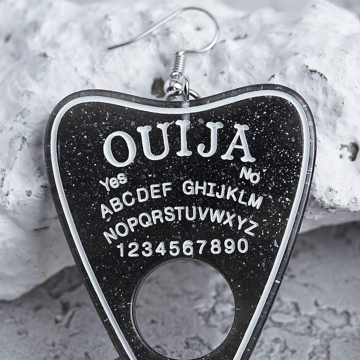 Women Earrings Ouija Board Planchette Earrings Flatback Black Glitter Resin Dangle Charms Fashion Goth Drop Earrings For Women Jewelry French Ear Hooks Gift 1Pair(Black)