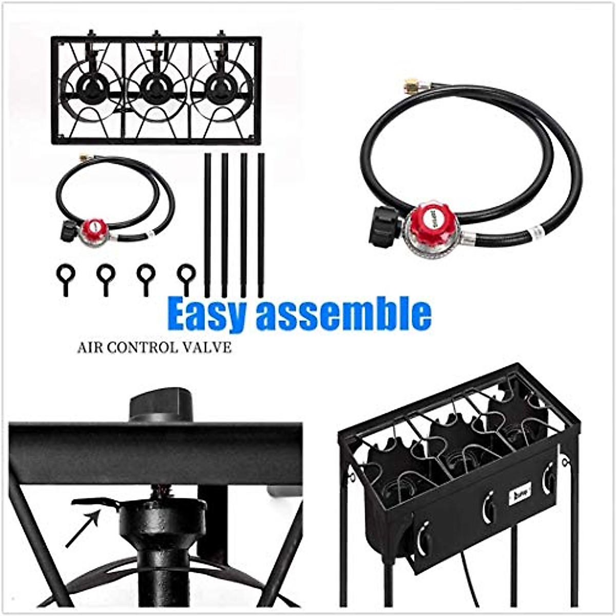 TYNAWYNW New version & Stronger Outdoor Camp Stove, Portable Burner Propane Stove with Metal Legs & Stand, propane burner for Outdoor Cooking, Safer High Pressure Propane Gas Cooker (Three Burner)