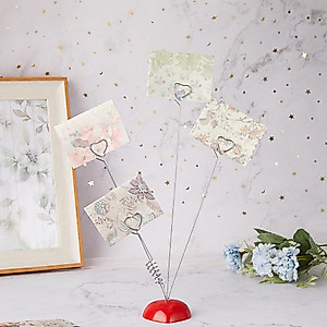 GORGECRAFT 9.8 Inch Family Tree Picture Frame Holder Place Card Holders Table Number Stand Heart Shaped Photo Clip Note Menu Paper Clips 4-Branch Metal Spiral Tabletop Name Cards Stands