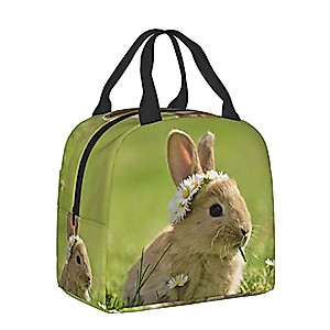 PrelerDIY Cute Rabbit Lunch Box - Insulated Lunch Bags for Kids Boys Girls Reusable Lunch Tote Bags, Perfect for School/Camping/Hiking/Picnic/Beach/Travel