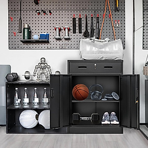 iDEKAI Metal Storage Cabinet with Lock, 39" Garage Storage Cabinets with Lockable Drawers and Adjustable Shelves,Tall File Cabinet, Tool Cabinet for Office,Home,Garage,Gym,School (White)