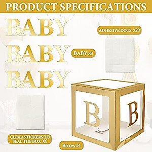 Keencopper Gold Baby Boxes with Letters for Baby Shower, Baby Shower Decorations for Boys or Girls, Transparent Balloon Boxes Clear Blocks for Birthday Party, Bridal Shower, Gender Reveal