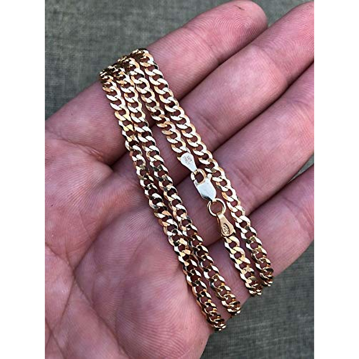 HarlemBling 14k Gold Over Solid 925 Sterling Silver - Men's Ladies Flat Cuban Chain - Made In Italy - 18-30" - 4mm 5mm 6mm 7mm 8mm - Necklace (20, 8mm)