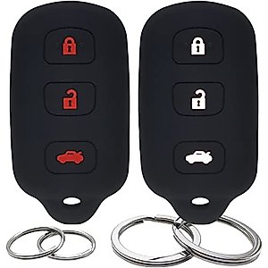2Pcs Silicone 4 Buttons Key Fob Cover Remote Case Keyless Protector Compatible with Toyota Corolla Camry Avalon 4Runner Matrix Sequoia Sienna Solara Lexus ES300 LS400 SC300 SC400 Pontiac Vibe (Black)