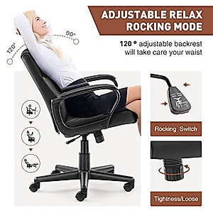 Office Chair, Computer Chair Mid Back Desk Chair Height Adjustable Home Office Chair with Wheels and Soft Armrests Wide Seat Cushion for Heavy People