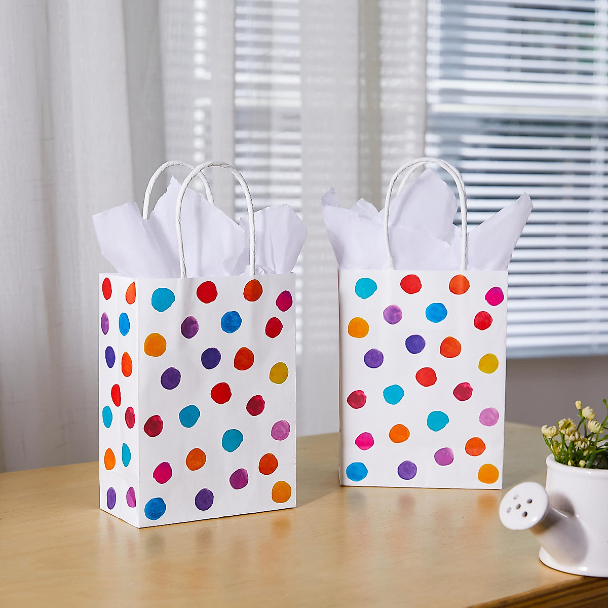 SUNCOLOR 25 Pieces 6" Mini Goodie Bags Small Gift Bags with Handle for Party Favor Bags (Polka Dot)