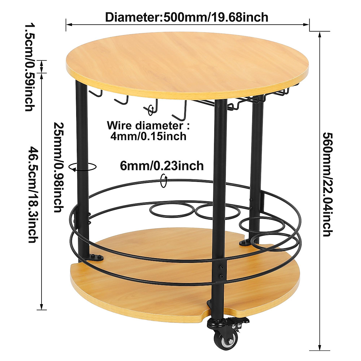 Small Bar Cart with Wheels, 2 Tier Serving Cart for Home Mobile Round Coffee Table Bearing 130 LBS Rolling Beverage Drink Cart, Coffee Corner Station with Wine Rack for Living Room Bedroom Office