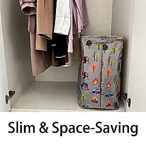 Kay&J Collapsible 60L Laundry Hamper, Slim and Tall Laundry Basket, Long Handles for Portability, Great for Home and Camper Use, RV Travel Trailer Camper Decor Accessories