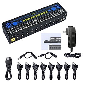 VSN Guitar Pedal Power Supply 10 Isolated DC Output for 9V/12V/18V Guitar Bass Effect Pedals with USB Ports