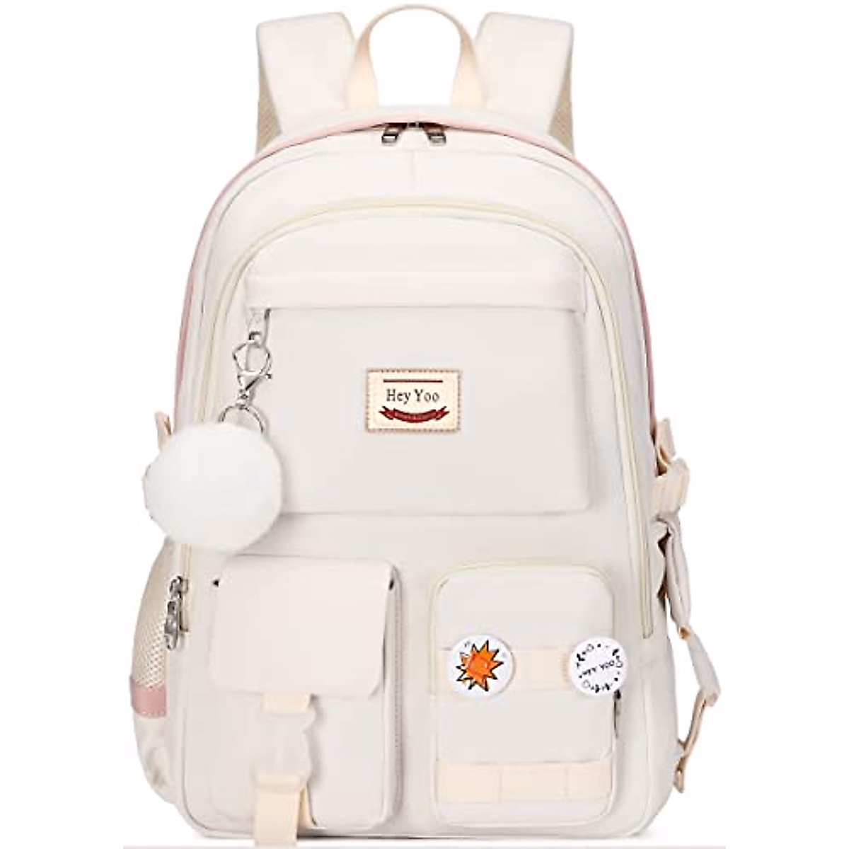 Hey Yoo Backpack for Girls Bookbag Cute School Bag College Middle High Elementary School Backpack for Teen Girls (White)