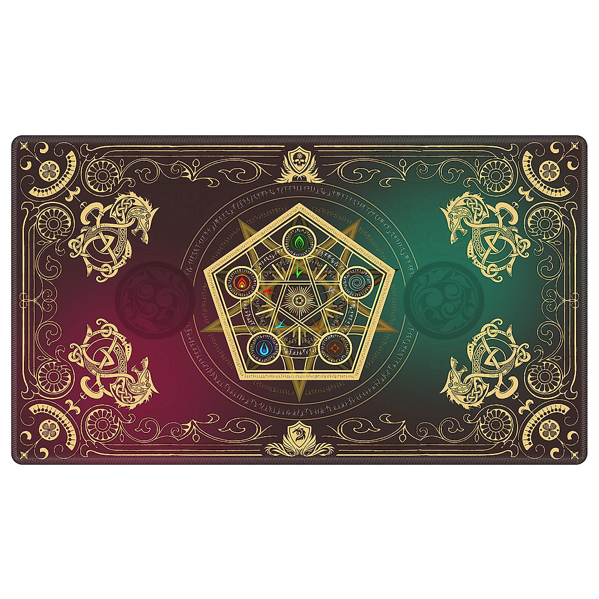EDGFRTOIO Playmat with Zones for MTG Card Game Playing, Game Mats Tabletop Magic Play Mats 24"x14" Commander Deck Gaming Desk Duel Mat Card Gameplay Mats for Beginner, Five Elements