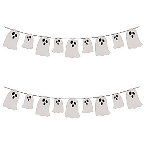 2pcs Halloween Hanging Ghost Banners, Glitter Halloween Party Banner DIY Halloween Ghost Decorations for Haunted Houses Doorways Party Wall Fireplace