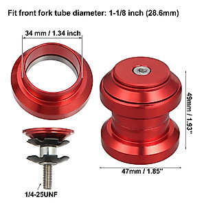 X AUTOHAUX 34mm 1-1/8" Threadless Bicycle Headset Combo Bike Threadless External Headset Sealed Cartridge Bearings MTB Road Headset with Top Cap Red