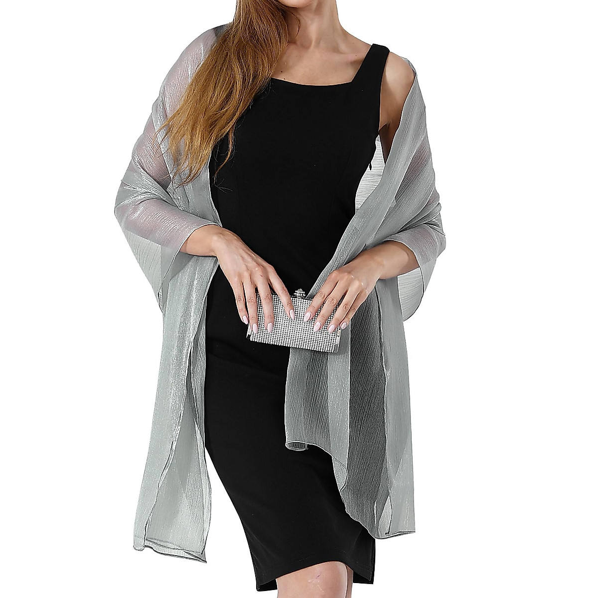 Ladiery Sheer Crepe Shawls and Wraps for Formal Evening Party,Women Soft Shimmer Light-weight Travel Festival Shawl