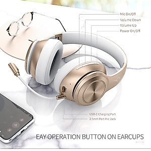 LETTON L13 Wireless Gaming Headset for PC, PS4, Nintendo Switch, Long Lasting Battery Up to 40 Hours, 7.1 Surround Sound, Memory Foam, Detachable Noise Cancelling Microphone with(White Gold)